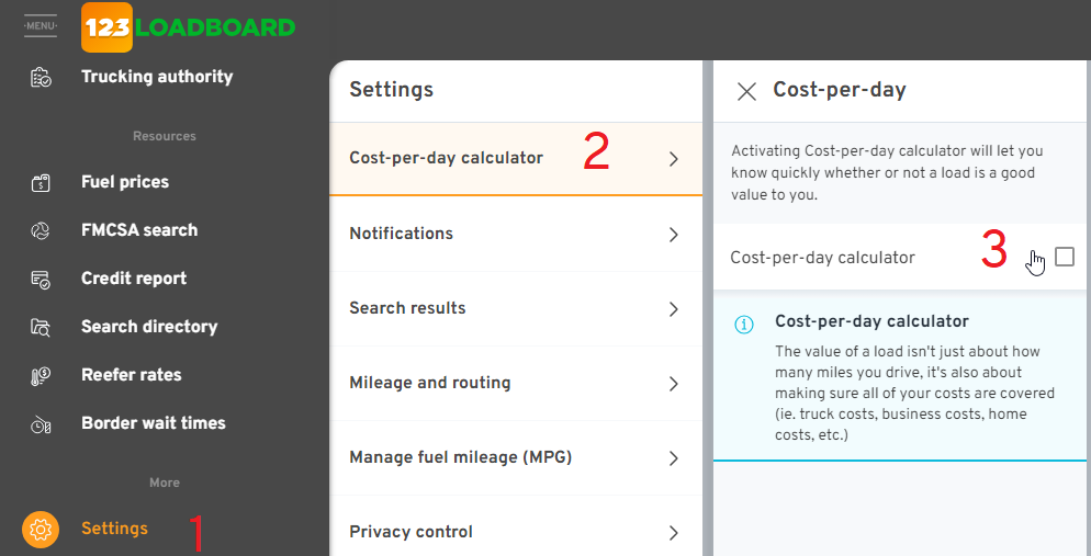Cost-Per-Day Calculator – 123Loadboard